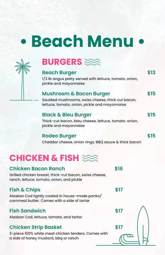 Beach Menu Templates Customize Download Free 